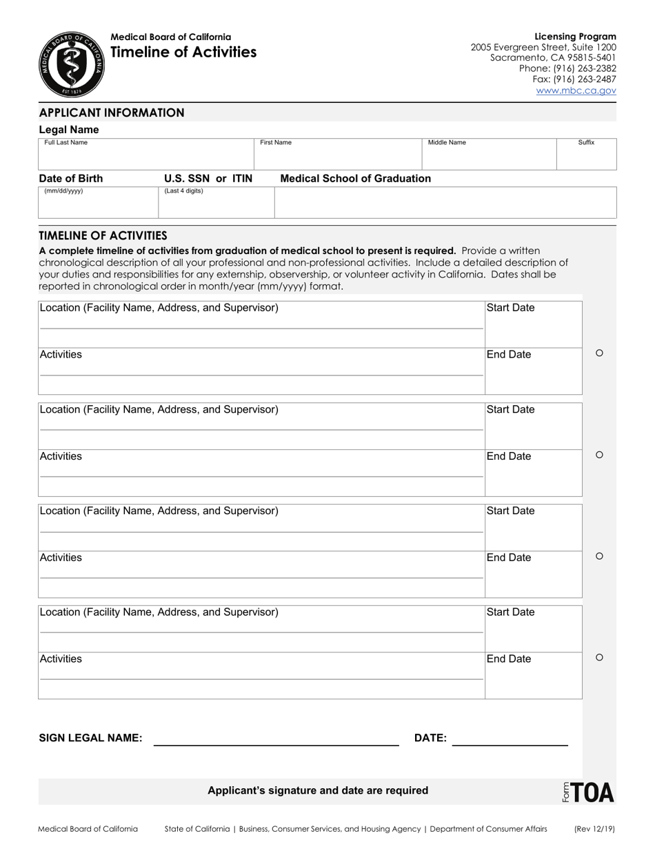 Form TOA - Fill Out, Sign Online and Download Fillable PDF, California ...