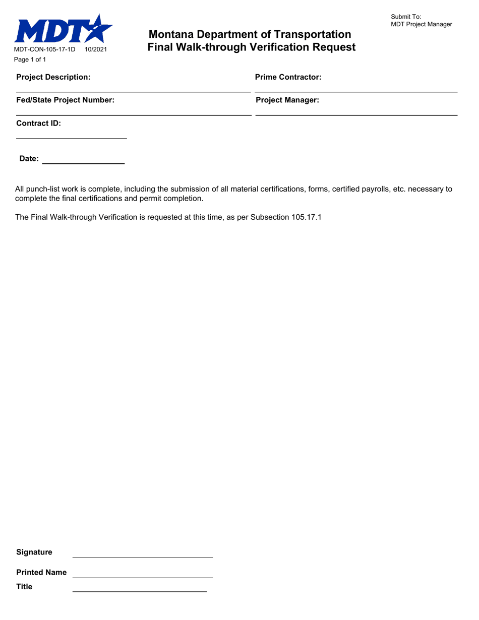 Form MDT-CON-105-17-1D - Fill Out, Sign Online and Download Fillable ...