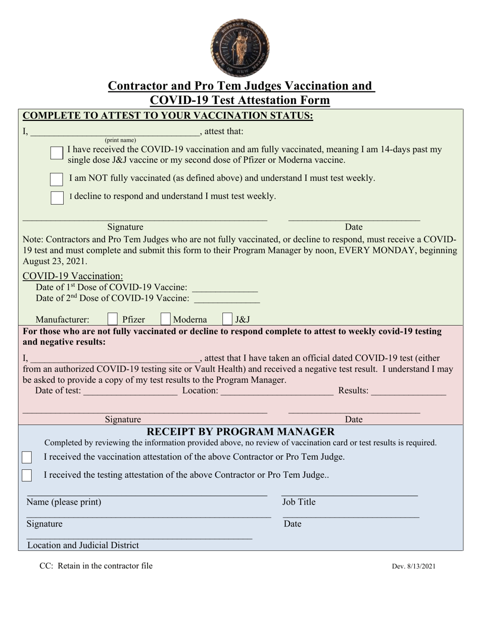 New Mexico Contractor and Pro TEM Judges Vaccination and Covid-19 Test ...