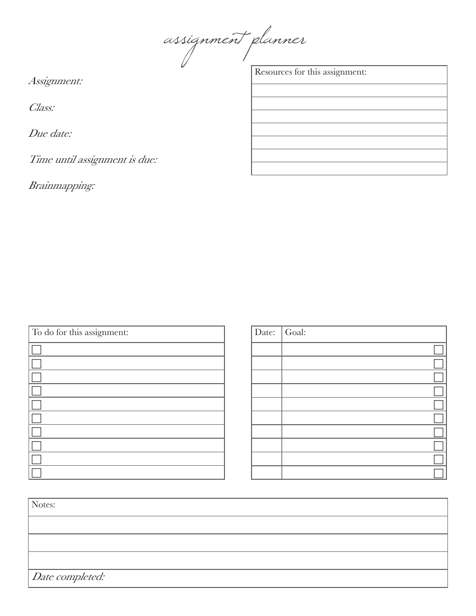 Class Assignment Planner Template Download Printable PDF Templateroller