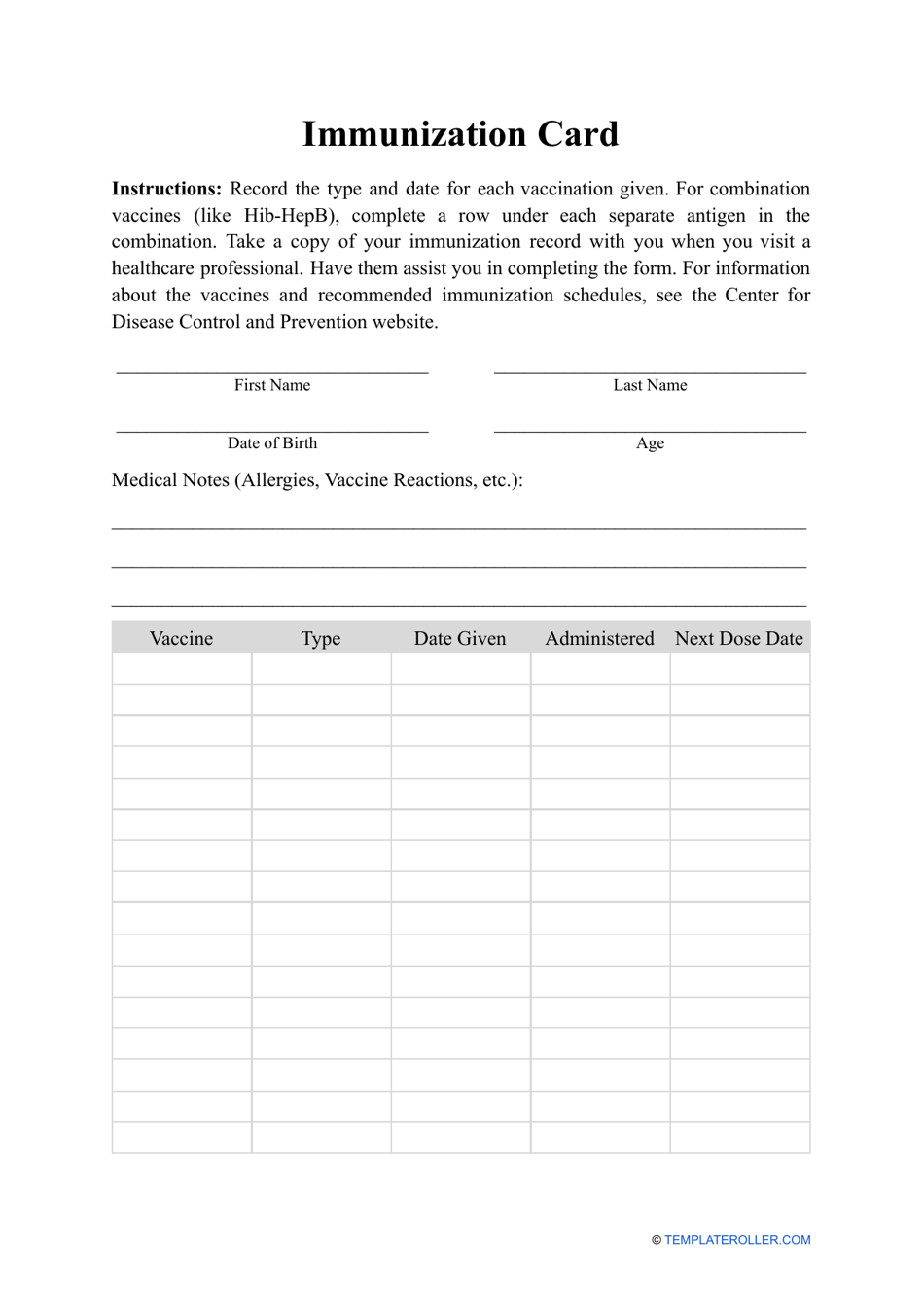 Immunization Card Template - Fill Out, Sign Online and Download PDF ...