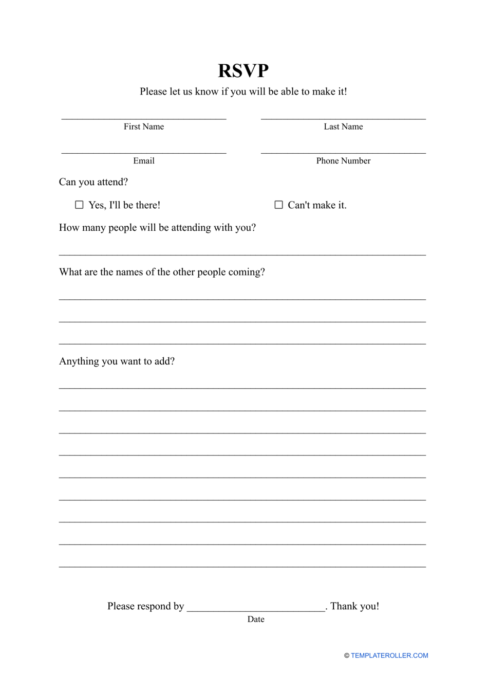 Rsvp Template Download Printable PDF | Templateroller