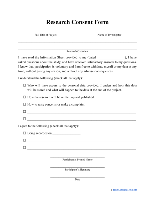 Research Consent Form Download Printable PDF Templateroller