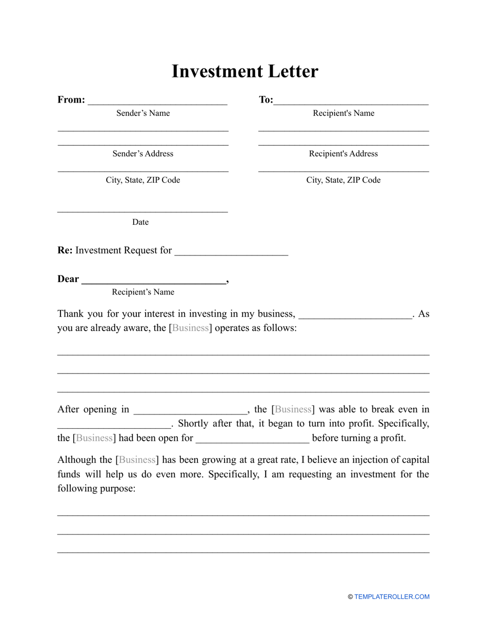 Investment Letter Template Download Printable PDF | Templateroller