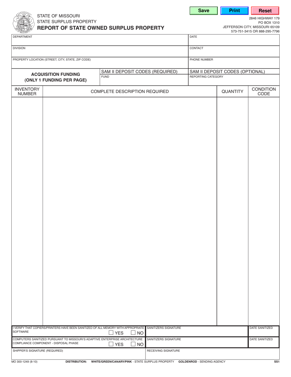 Form MO300-1249 - Fill Out, Sign Online and Download Fillable PDF ...