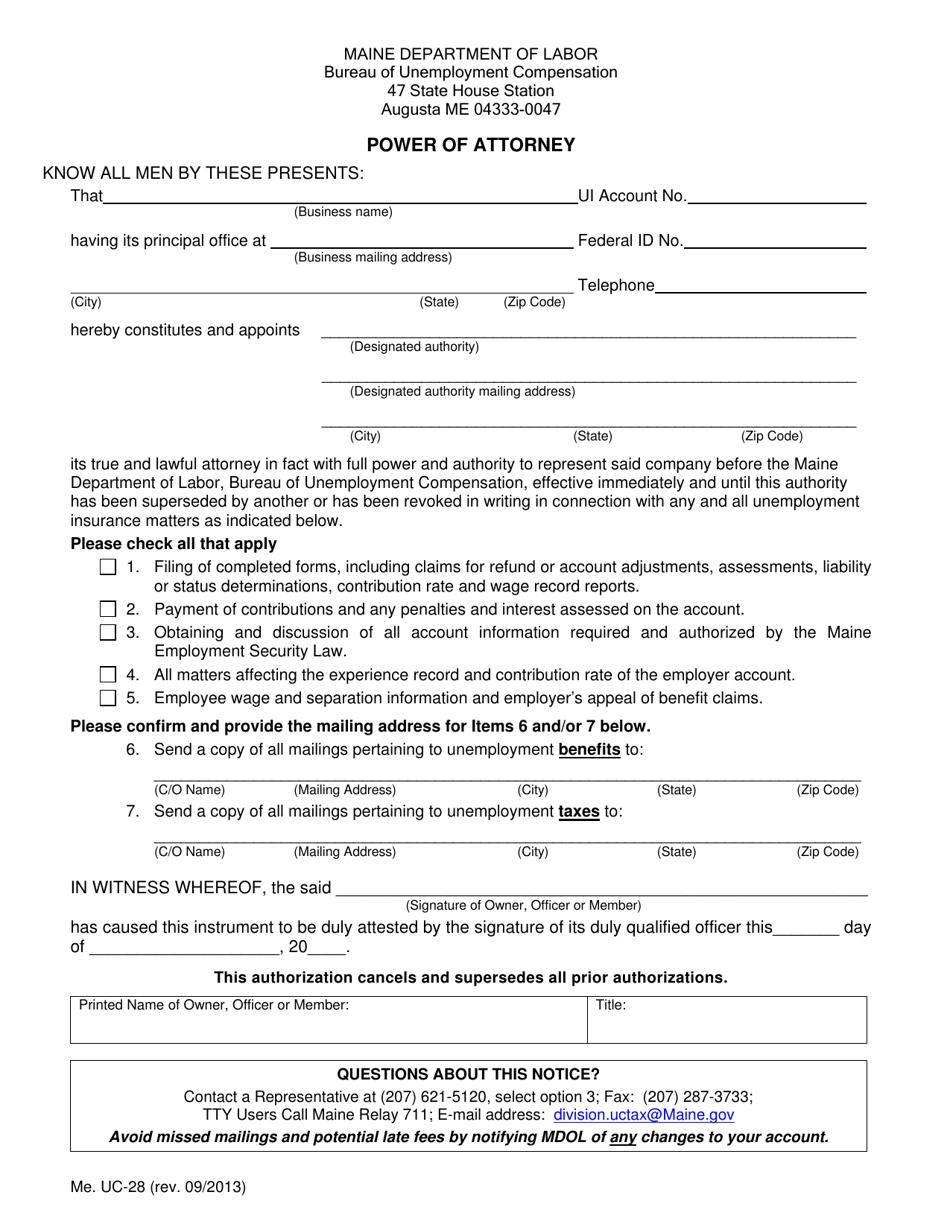 Form ME UC-28 - Fill Out, Sign Online and Download Printable PDF, Maine ...