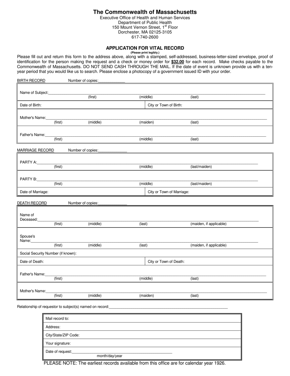 Massachusetts Application for Vital Record - Fill Out, Sign Online and ... Massachusetts Application for Vital Record - Fill Out, Sign Online and ...