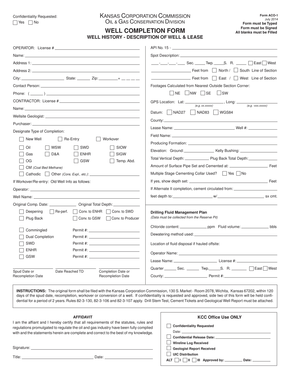 Form ACO-1 - Fill Out, Sign Online and Download Fillable PDF, Kansas | Templateroller