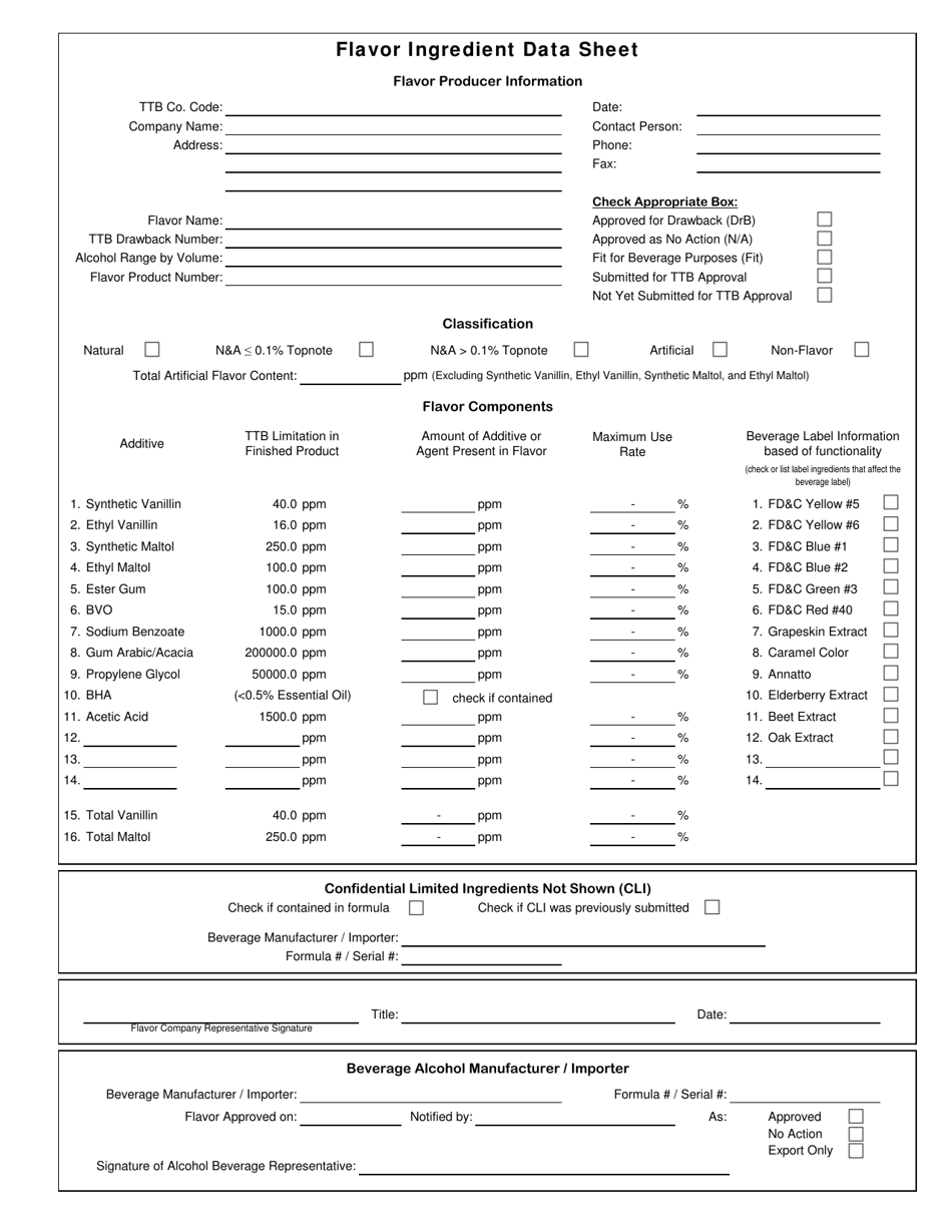 Maine Flavor Ingredient Data Sheet - Fill Out, Sign Online and Download ...
