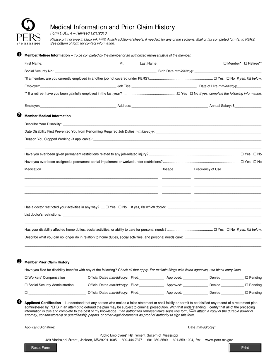 Form DSBL4 - Fill Out, Sign Online and Download Fillable PDF ...
