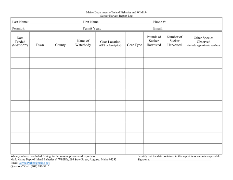 Maine Sucker Harvest Report Log - Fill Out, Sign Online and Download ...