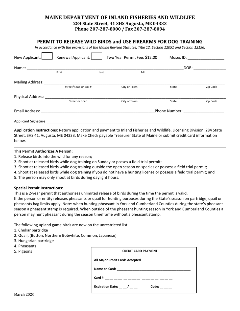 Maine Permit to Release Wild Birds and Use Firearms for Dog Training ...
