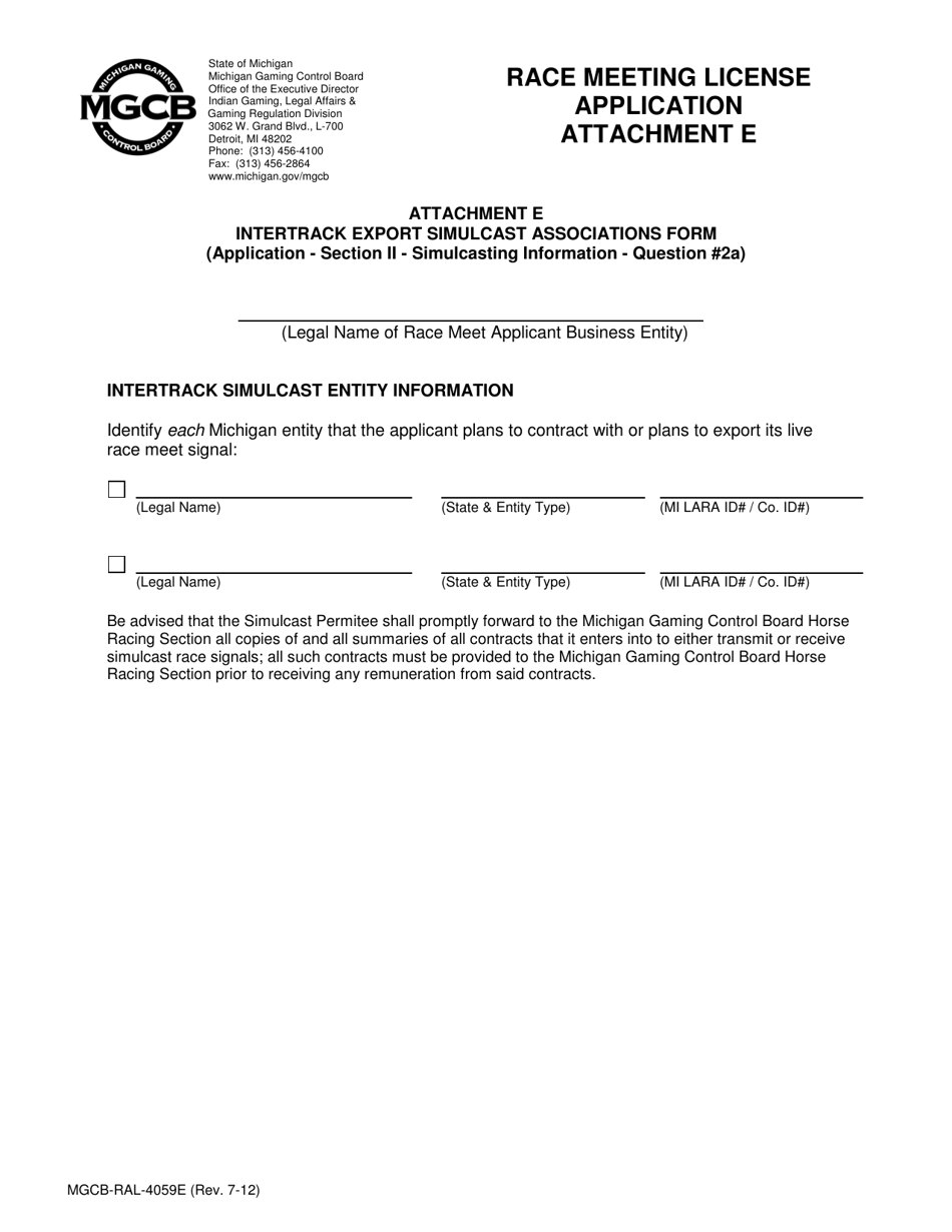 Form MGCB-RAL-4059E Attachment E - Fill Out, Sign Online and Download ...