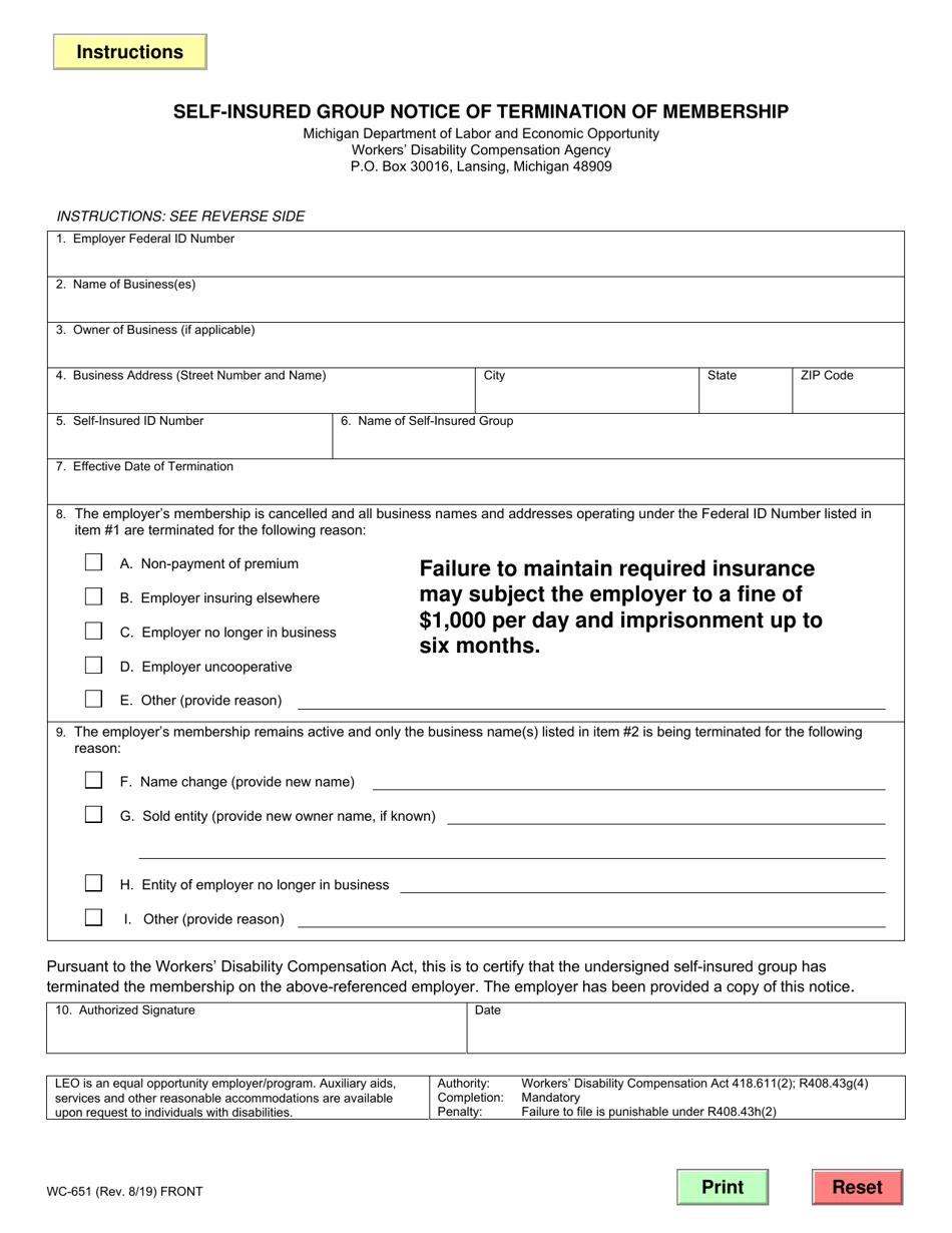 Form WC-651 - Fill Out, Sign Online and Download Fillable PDF, Michigan ...