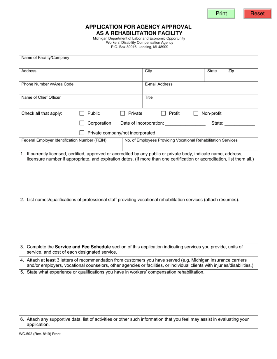 Form WC-502 - Fill Out, Sign Online and Download Fillable PDF, Michigan ...