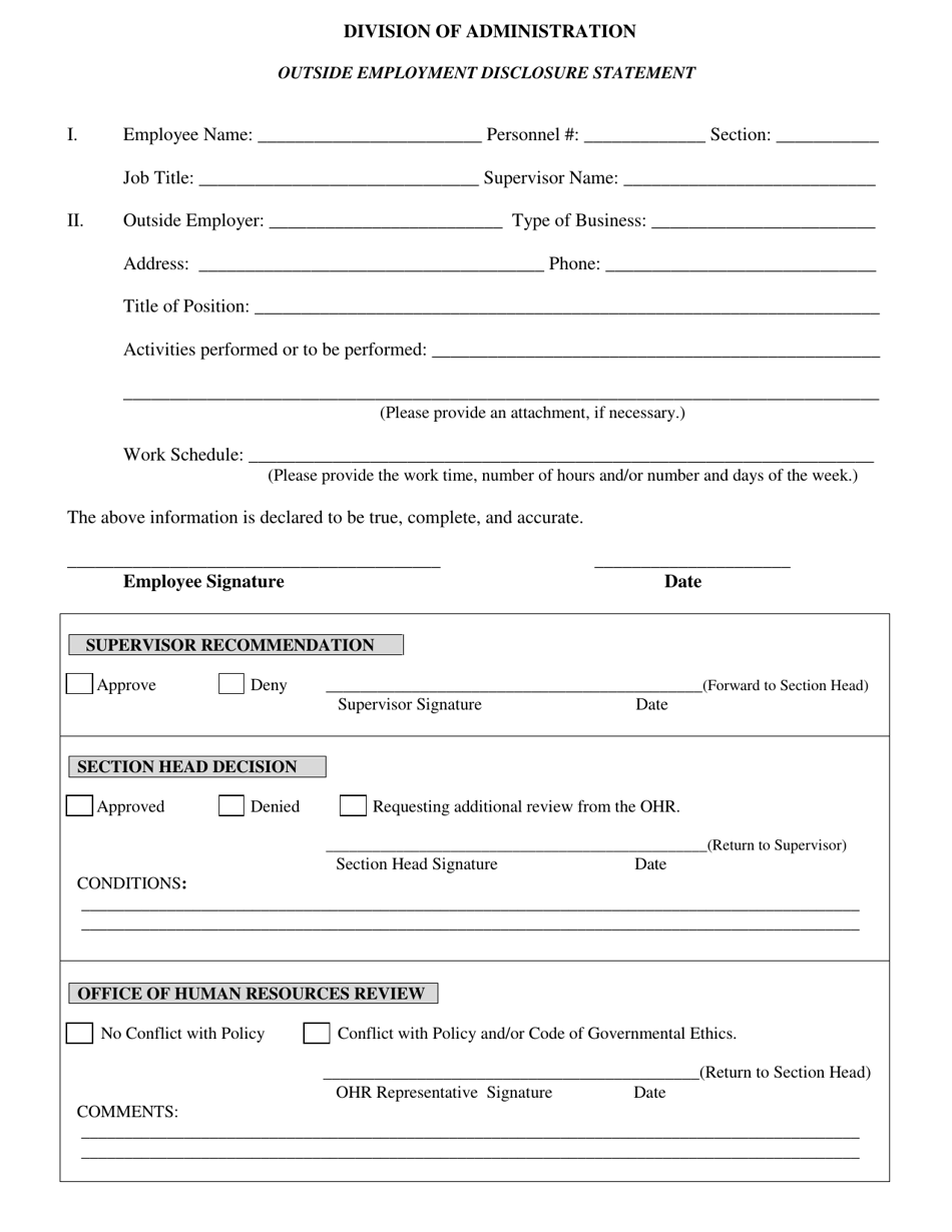 Louisiana Outside Employment Disclosure Statement - Fill Out, Sign ...