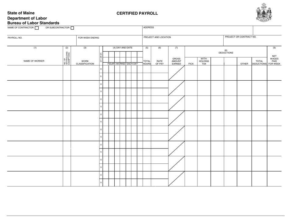 Maine Certified Payroll - Fill Out, Sign Online and Download PDF ...