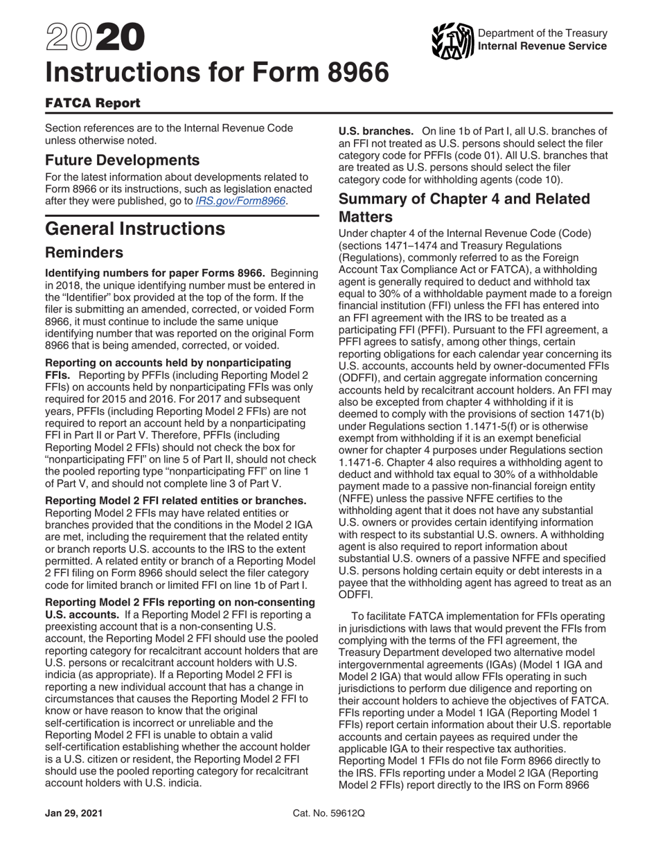 Download Instructions for IRS Form 8966 Fatca Report PDF, 2020 ...