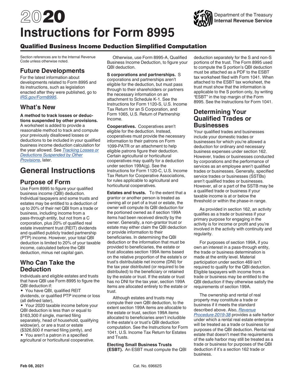 Download Instructions for IRS Form 8995 Qualified Business Income ...