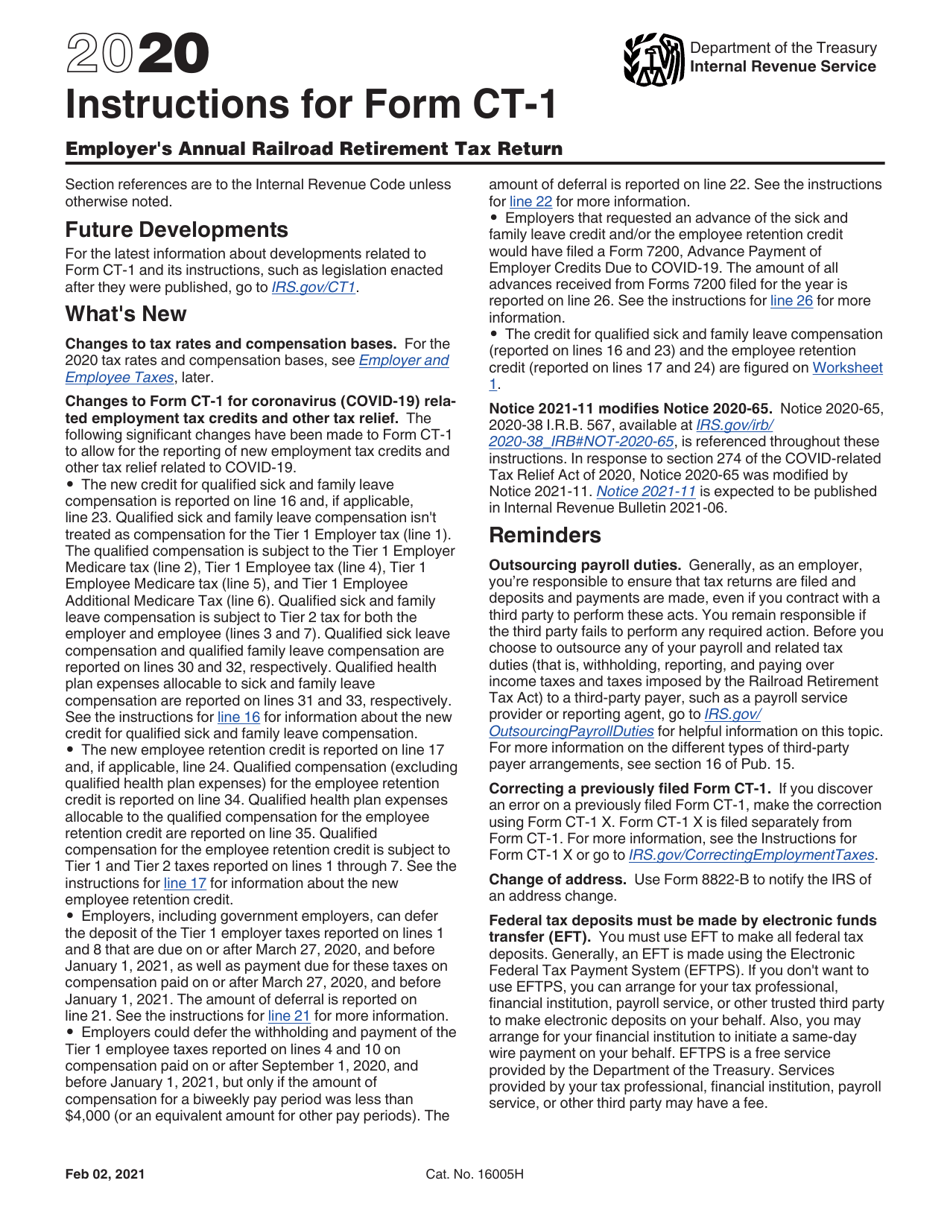 Download Instructions for IRS Form CT-1 Employer's Annual Railroad ...