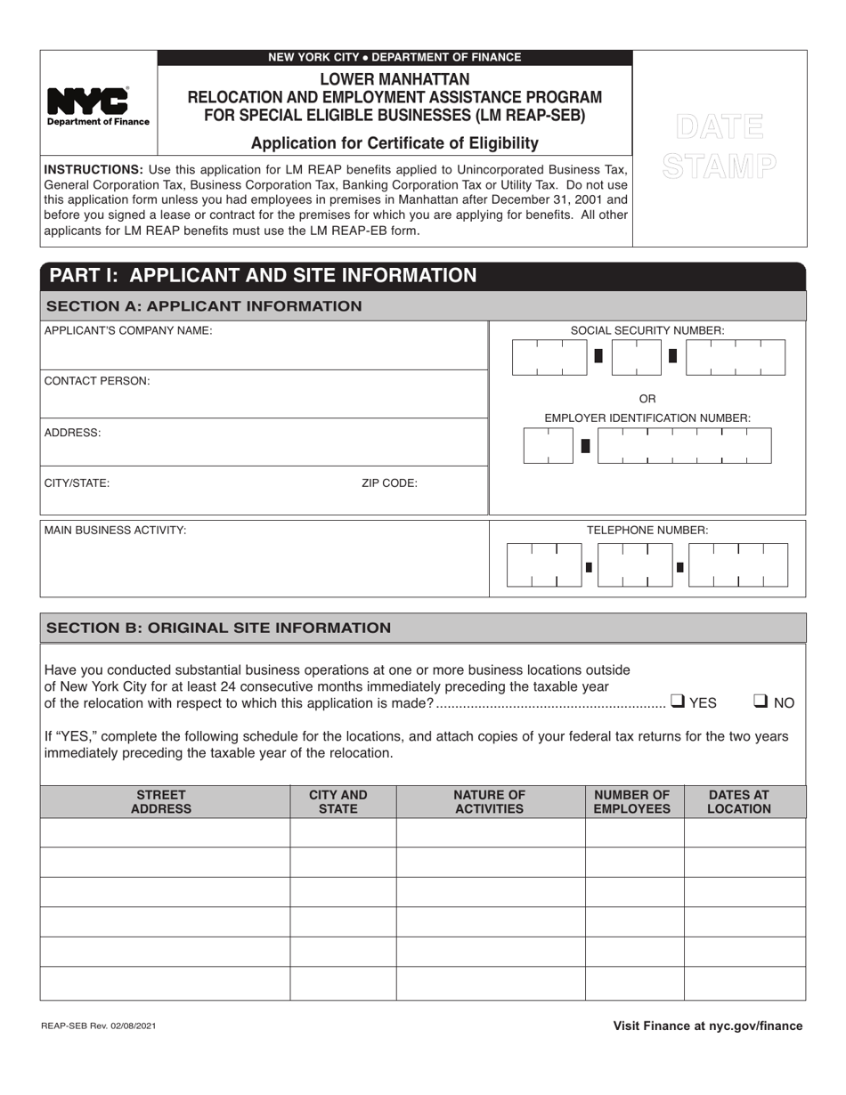 Form REAP-SEB Download Printable PDF or Fill Online Application for ...