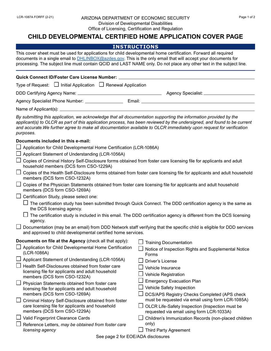 Form LCR-1087A - Fill Out, Sign Online and Download Fillable PDF ...