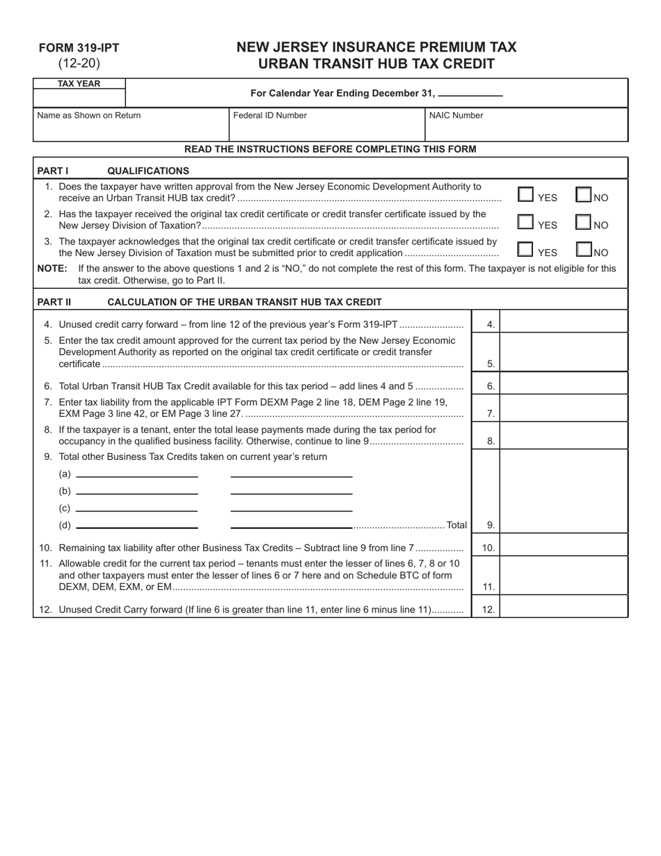 Form 319-IPT Download Fillable PDF or Fill Online Urban Transit Hub Tax ...