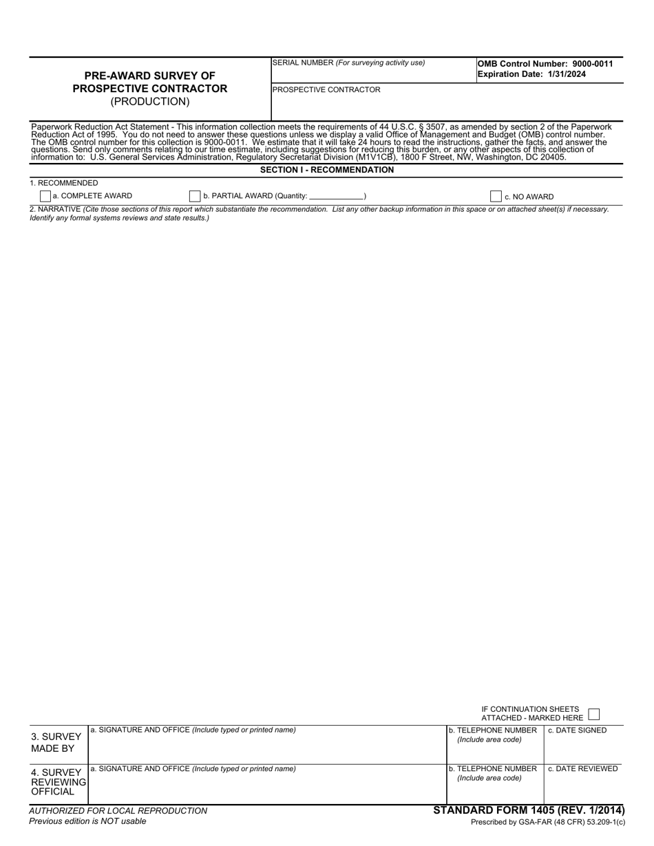 Form SF-1405 - Fill Out, Sign Online and Download Fillable PDF ...