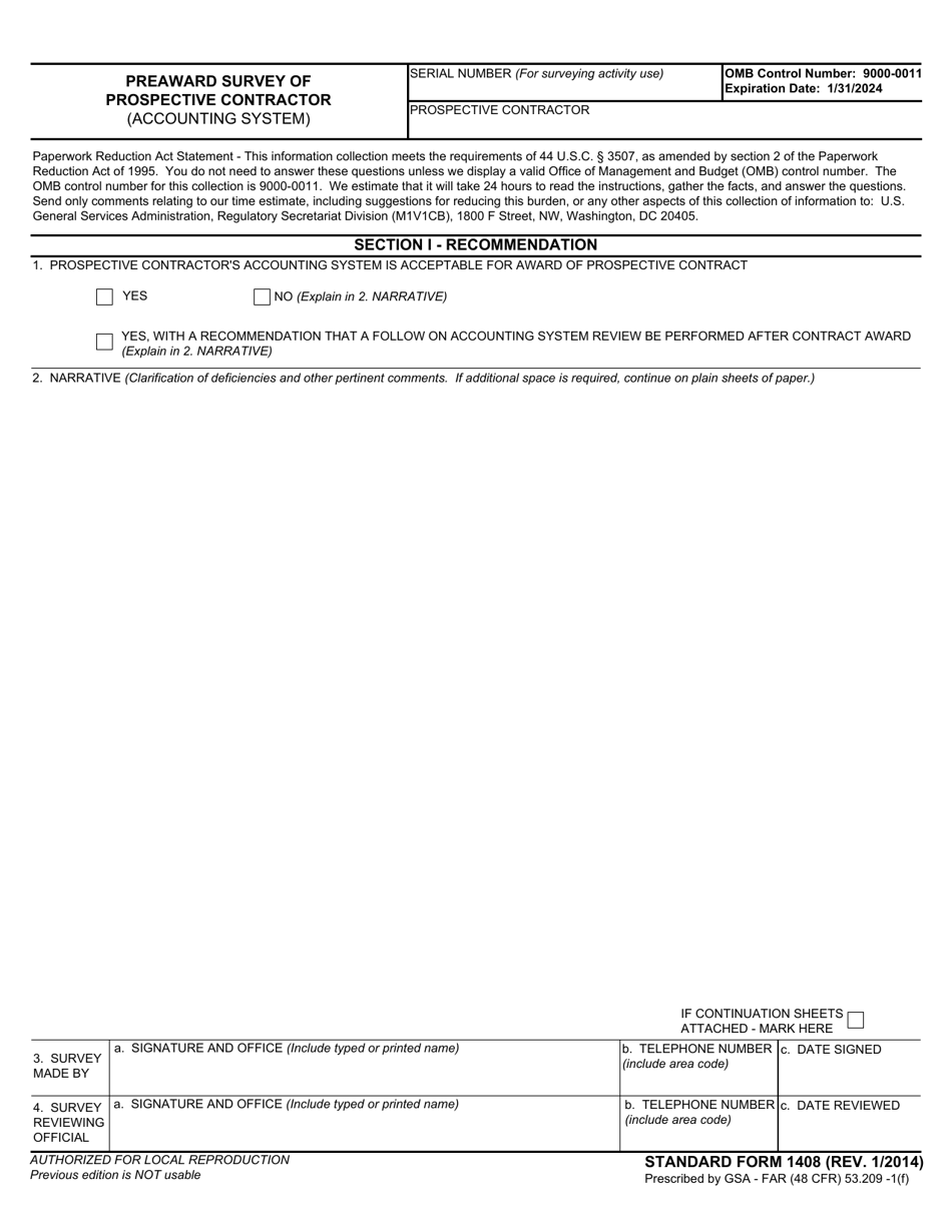Form SF-1408 - Fill Out, Sign Online and Download Fillable PDF ...