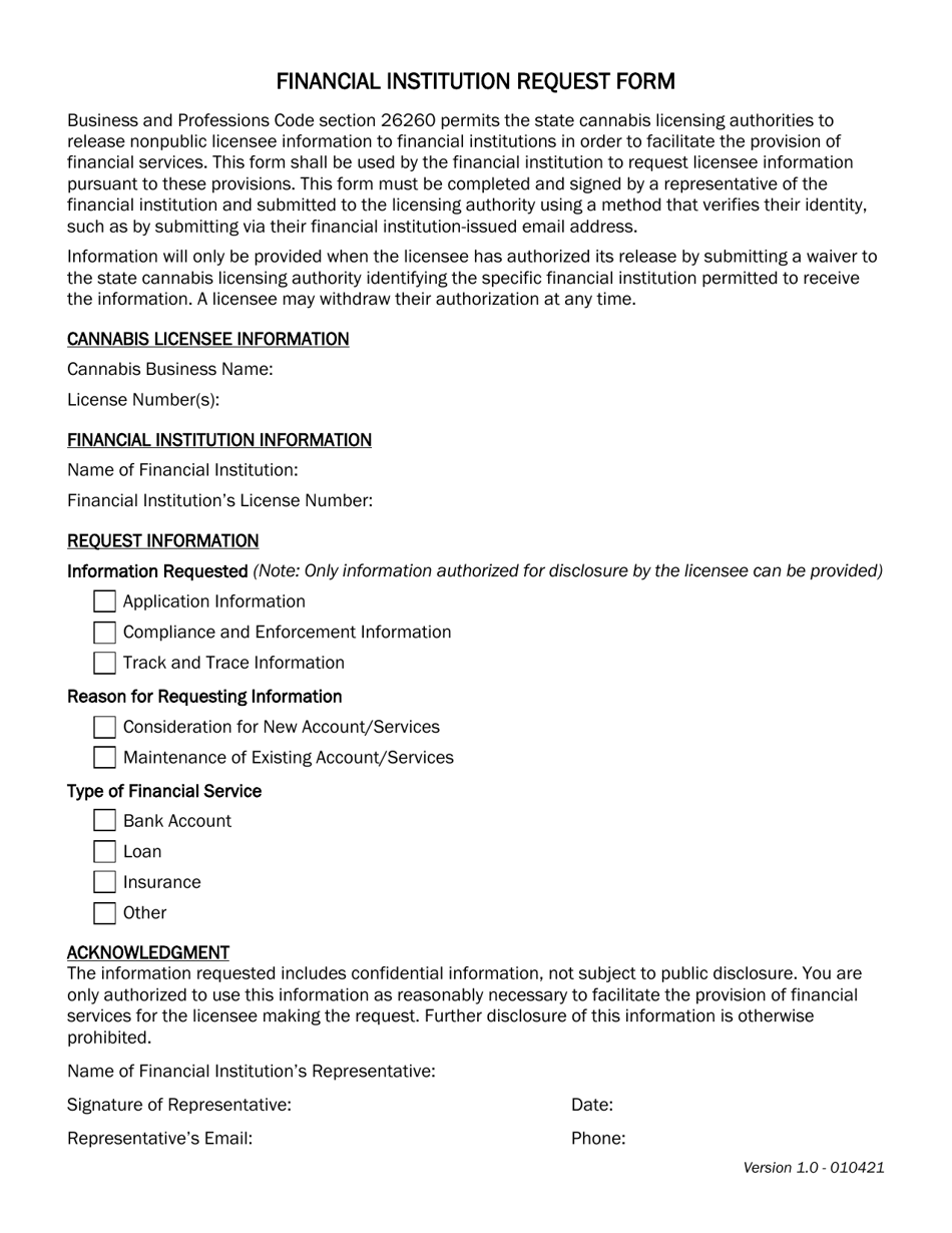 California Financial Institution Request Form - Fill Out, Sign Online ...