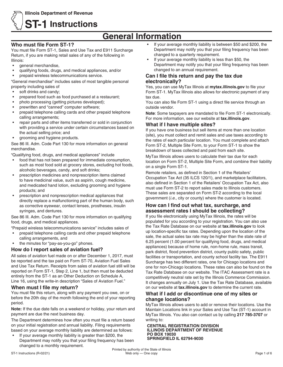 Download Instructions for Form ST-1, 002 Sales and Use Tax and E911 ...