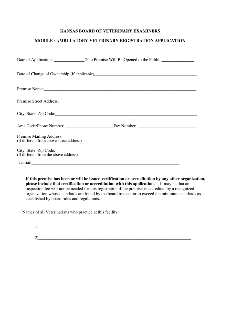 Kansas Mobile/Ambulatory Veterinary Registration Application - Fill Out ...