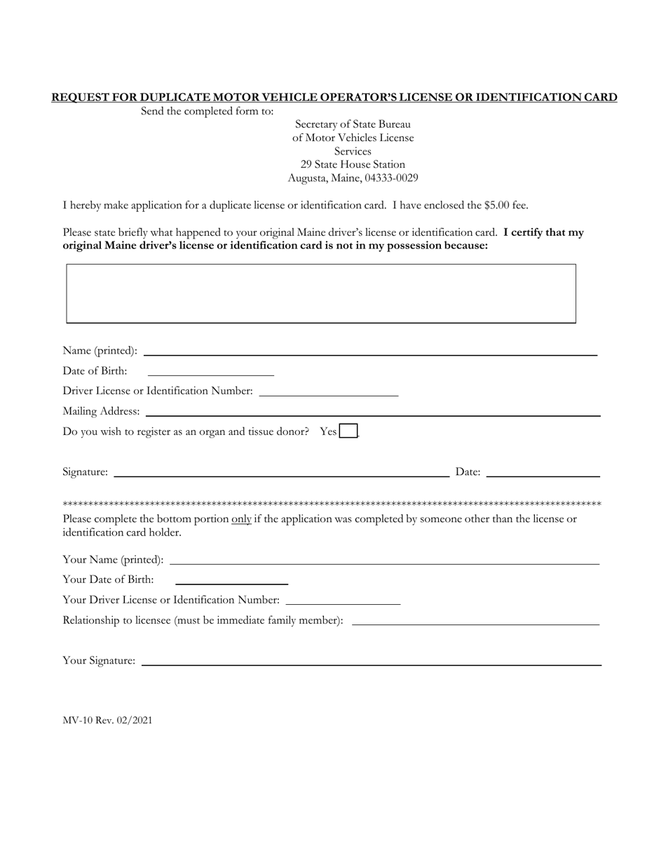 Form MV-10 Download Fillable PDF or Fill Online Request for Duplicate ...