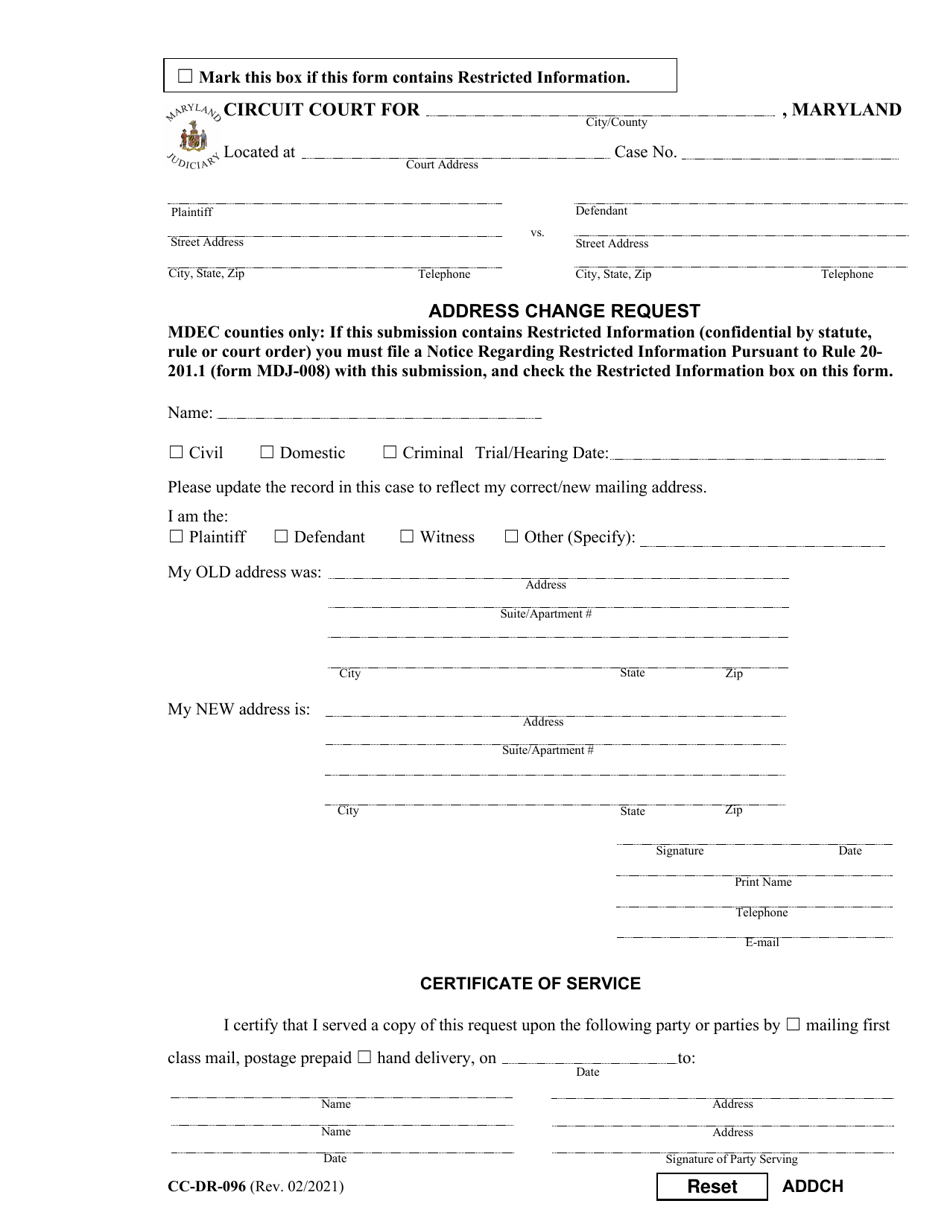 Form CC-DR-096 Download Fillable PDF or Fill Online Address Change ...