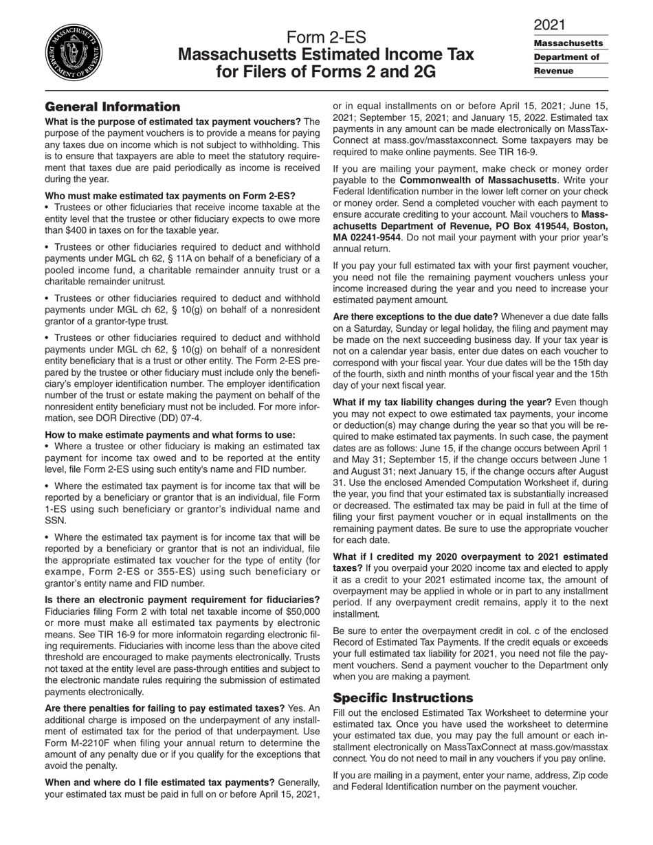 Form 2-ES Download Printable PDF or Fill Online Massachusetts Estimated ...