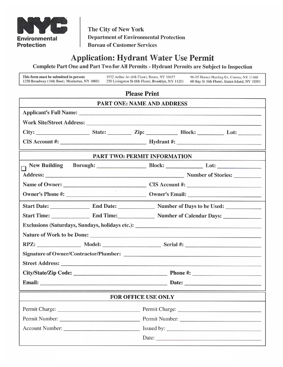 New York City Hydrant Use Permit Application Form - Fill Out, Sign ...
