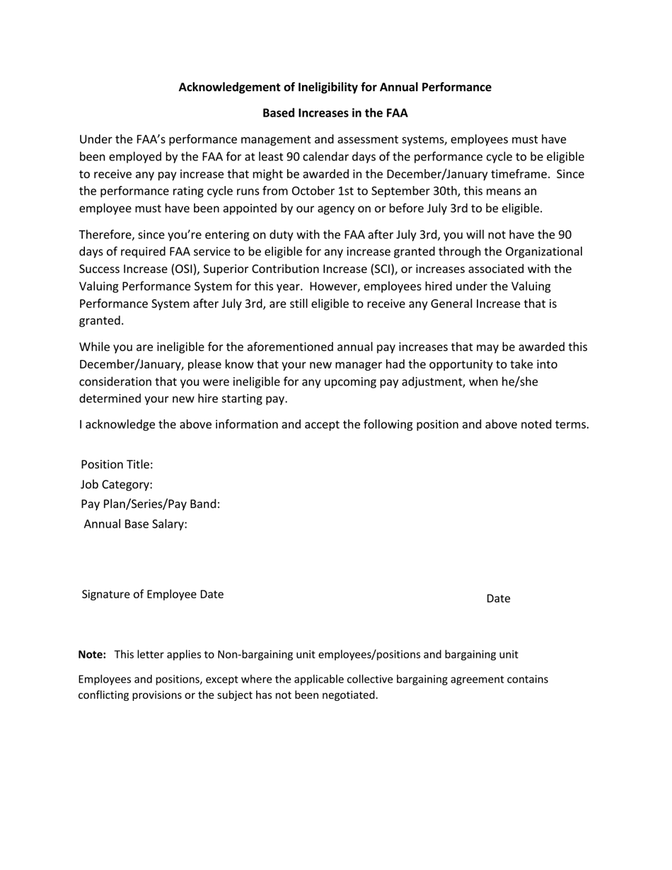 Acknowledgement of Ineligibility for Annual Performance - Fill Out ...