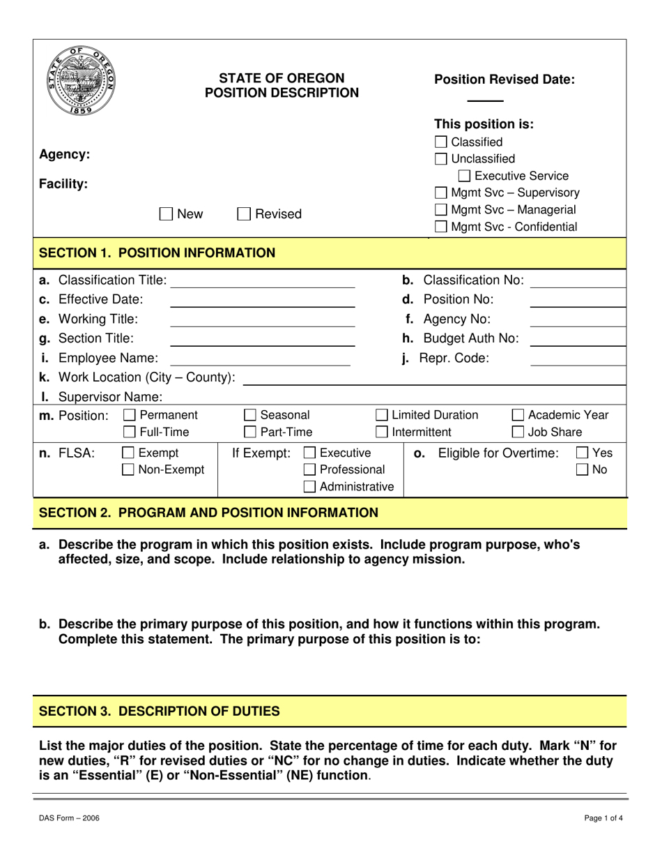 Oregon Position Description - Fill Out, Sign Online and Download PDF ...