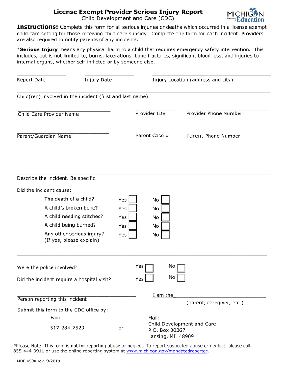 Form MDE4590 - Fill Out, Sign Online and Download Fillable PDF ...