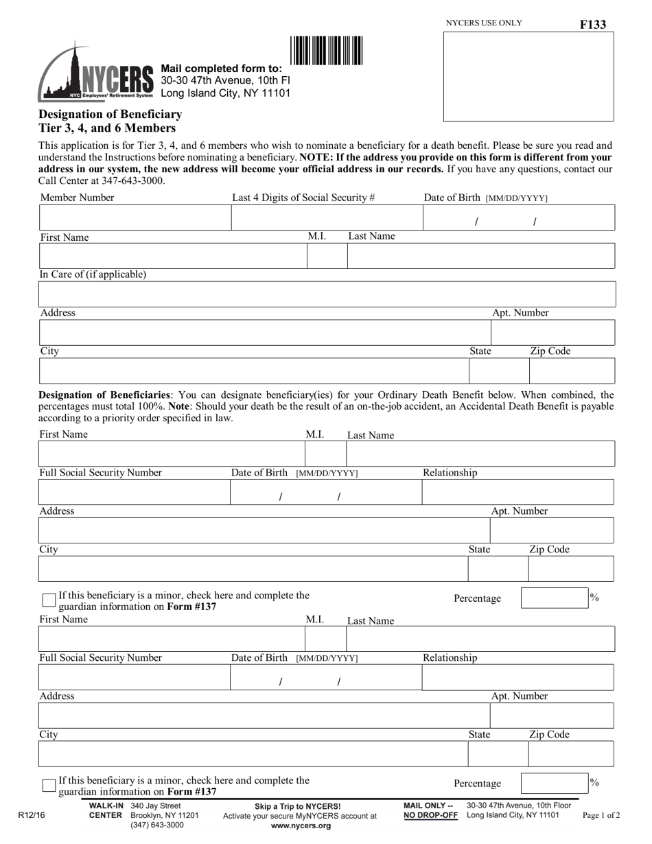 Form F133 - Fill Out, Sign Online and Download Printable PDF, New York ...