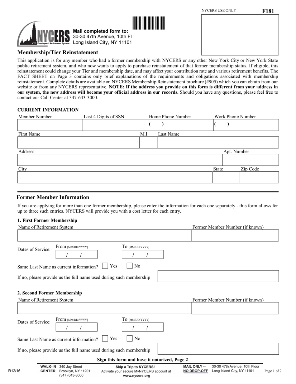 Form F181 - Fill Out, Sign Online and Download Printable PDF, New York ...