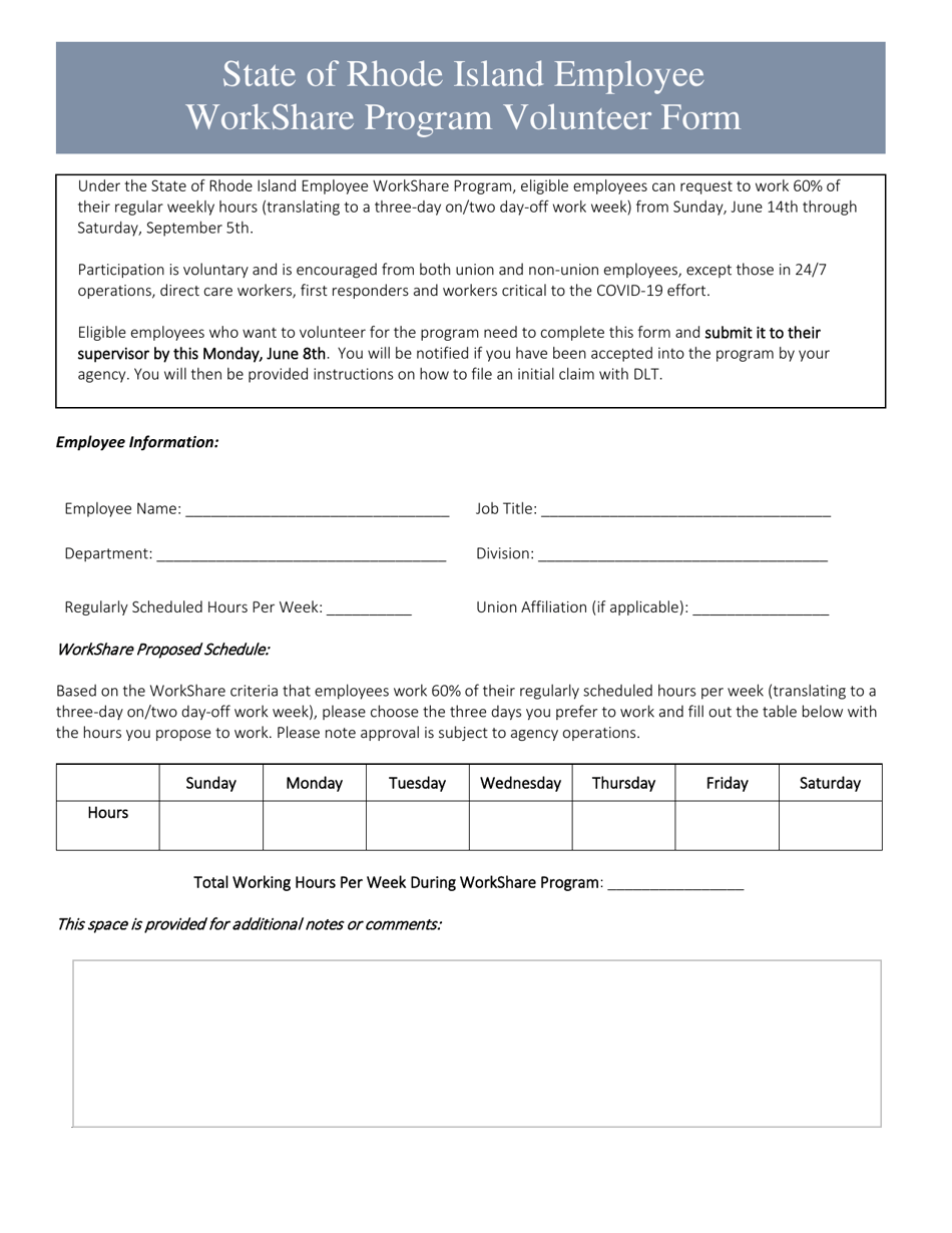 Rhode Island State of Rhode Island Employee Workshare Program Volunteer ...