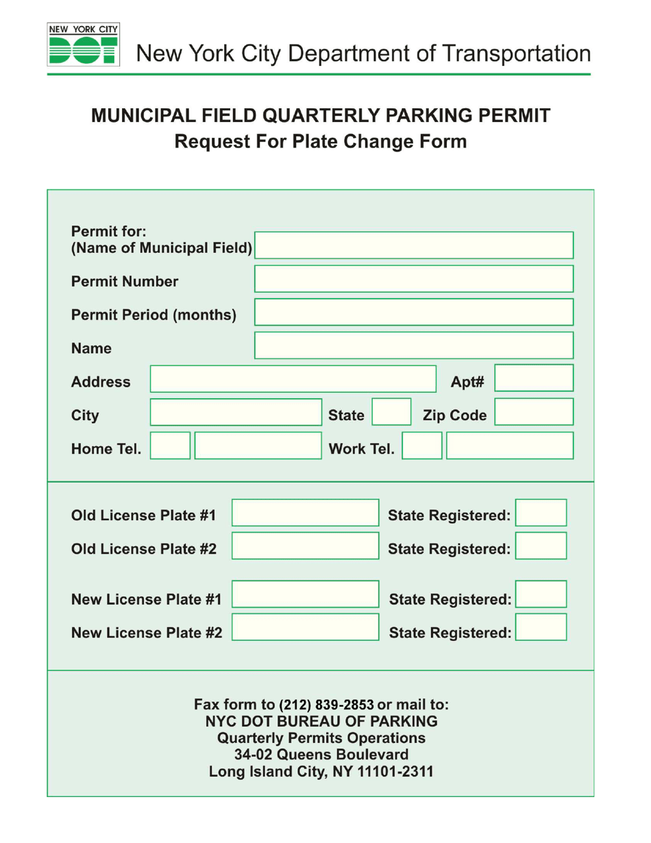 New York City Municipal Field Quarterly Parking Permit Request for ...