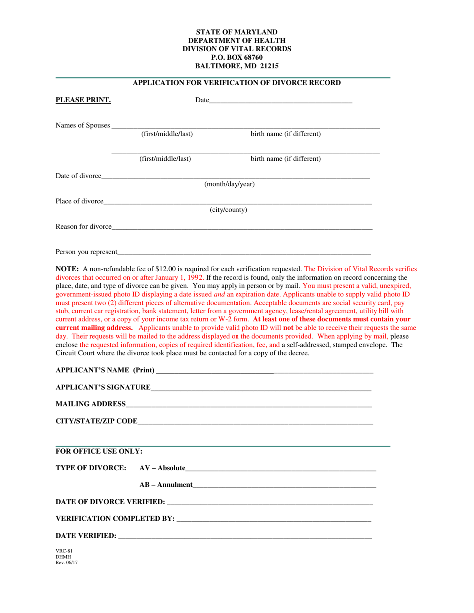 Form VRC-81 - Fill Out, Sign Online and Download Printable PDF ...