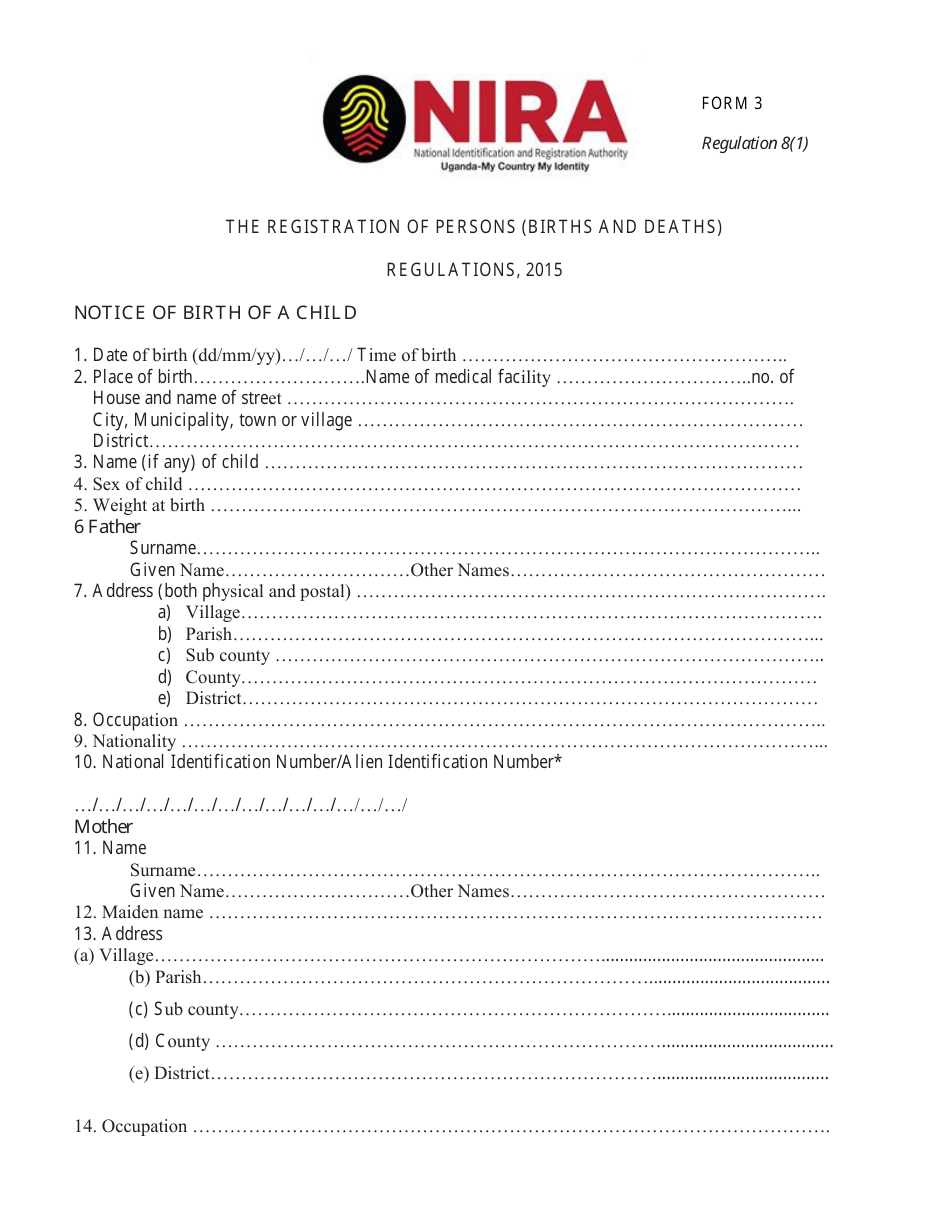 Form 3 - Fill Out, Sign Online and Download Printable PDF, Uganda ...
