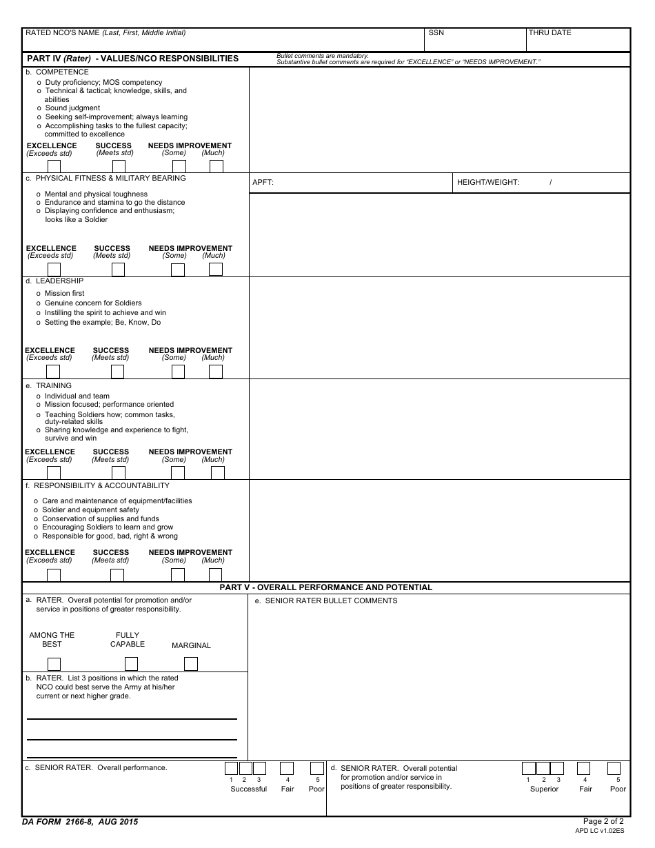 Fillable Ncoer Form 2166 8 Printable Forms Free Online