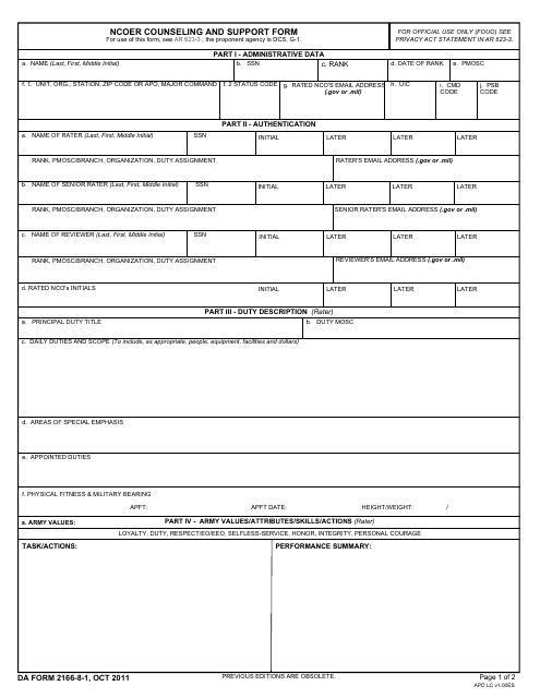Fillable Ncoer Form 2166 8 1 - Printable Forms Free Online