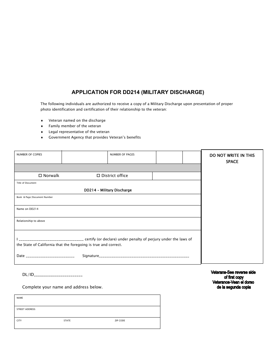 County of Los Angeles, California Application for Dd214 (Military Discharge) - Fill Out, Sign ...