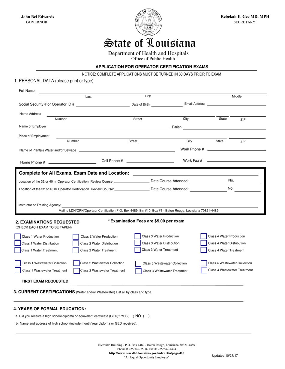 Louisiana Application for Operator Certification Exams - Fill Out, Sign ...