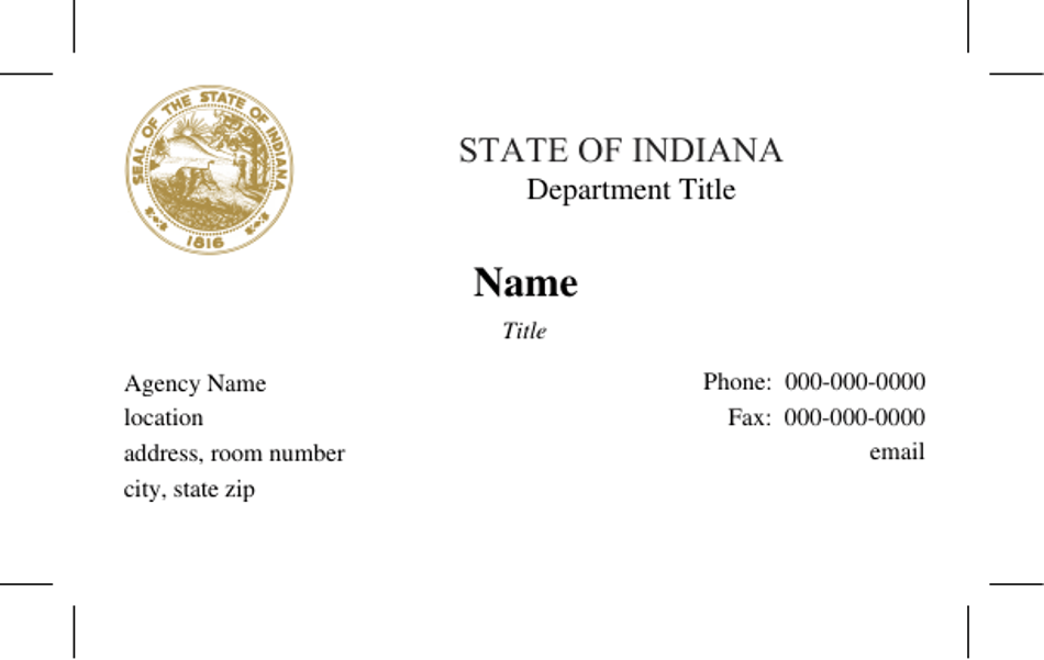 Indiana Business Card - Fill Out, Sign Online and Download PDF ...